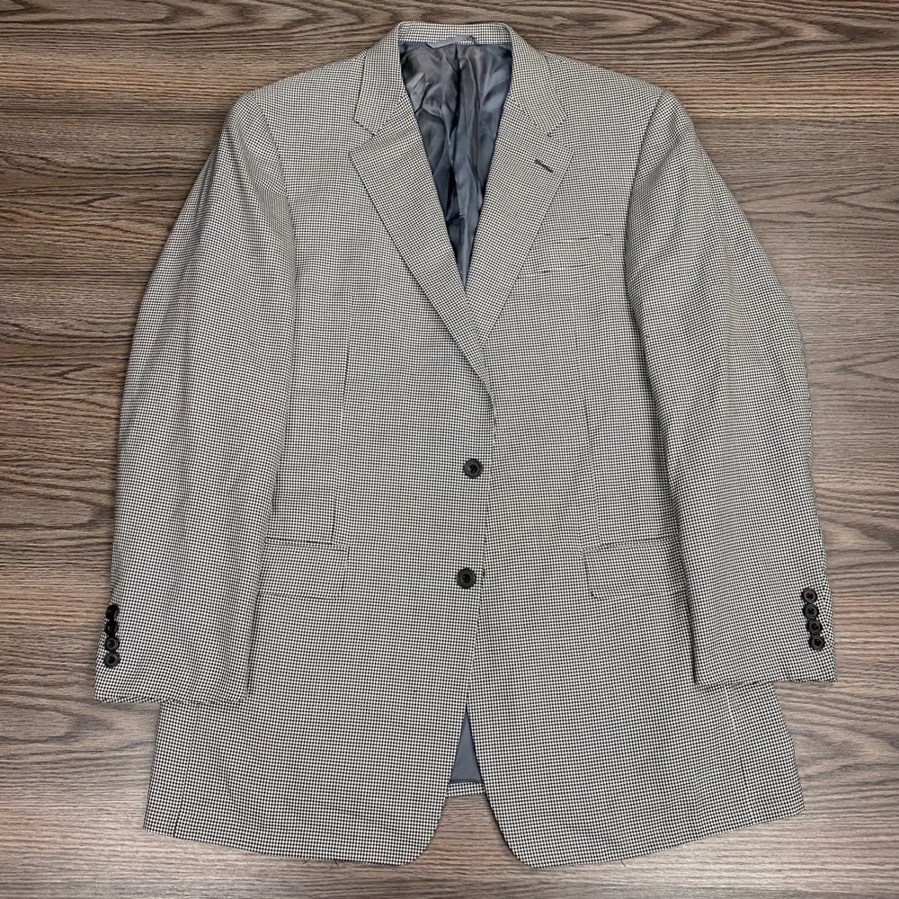 Hickey Freeman White & Black Check Silk Blazer 42l - Gem
